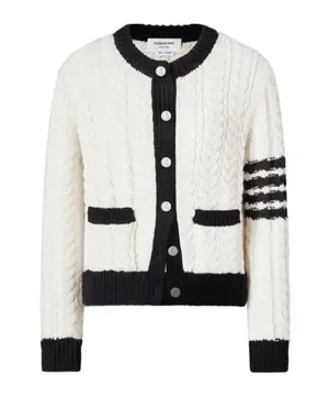 Thom Browne Merino-wool 4-bar Aran-cable Cardigan