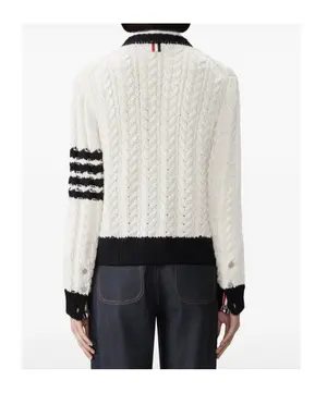 Thom Browne Merino-wool 4-bar Aran-cable Cardigan
