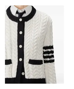 Thom Browne Merino-wool 4-bar Aran-cable Cardigan