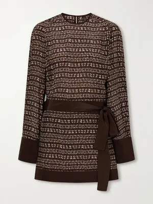 SIR. Astrid Wrap-effect Printed Crepe Mini Dress - Brown