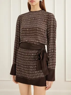 SIR. Astrid Wrap-effect Printed Crepe Mini Dress - Brown