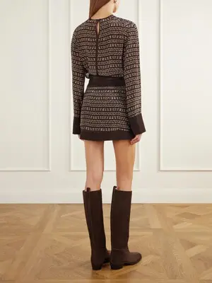 SIR. Astrid Wrap-effect Printed Crepe Mini Dress - Brown