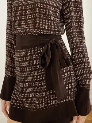 SIR. Astrid Wrap-effect Printed Crepe Mini Dress - Brown