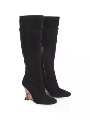 Balmain Wedge Boots In Velvet - Black