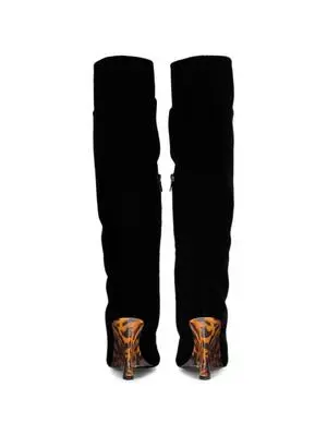Balmain Wedge Boots In Velvet - Black