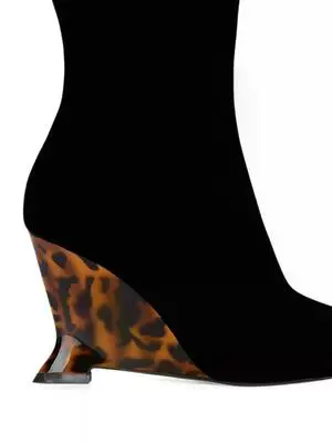 Balmain Wedge Boots In Velvet - Black