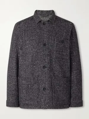 Anderson & Sheppard Herringbone Wool Overshirt - Gray