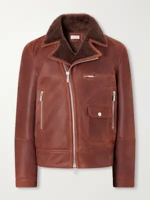 Brunello Cucinelli Shearling-trimmed Leather Jacket