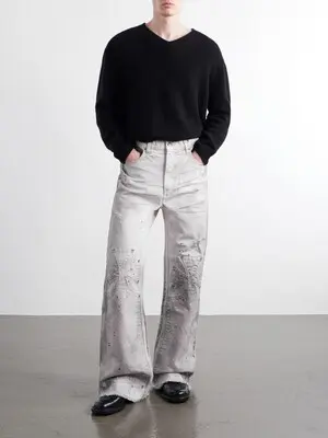 SEKRIT Chopper Carpenter Flared Paint-splattered Distressed Jeans