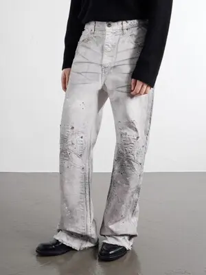 SEKRIT Chopper Carpenter Flared Paint-splattered Distressed Jeans