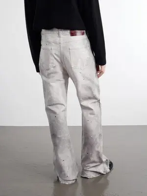SEKRIT Chopper Carpenter Flared Paint-splattered Distressed Jeans