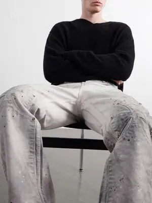 SEKRIT Chopper Carpenter Flared Paint-splattered Distressed Jeans