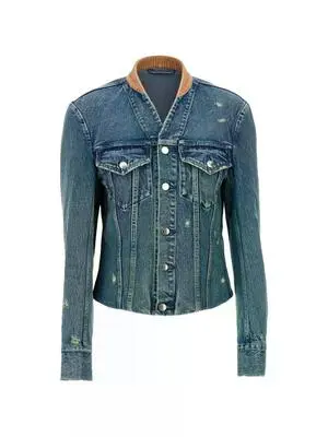 TANAKA Corduroy-collar Distressed Denim Jacket - Blue