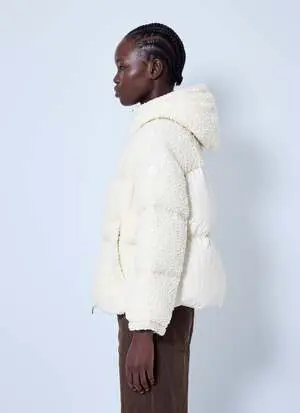 Moncler Cristallin Hooded Wool Blend Short Down Jacket
