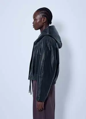 Sportmax Hooded Leather Jacket - Black