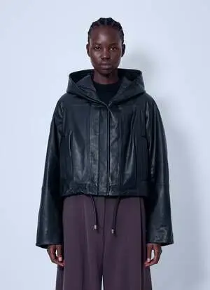 Sportmax Hooded Leather Jacket - Black
