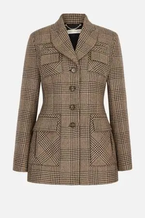 EMILIA WICKSTEAD Sorrel Jacket In Black & Prince Of Wale Check - Camel