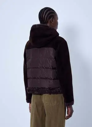 Moncler Leuctre Hooded Shearling Short Down Jacket