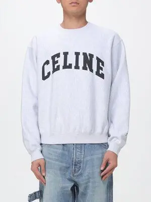 Celine Relaxed Fit Cotton Crewneck Sweatshirt With Contrast Logo - Grey