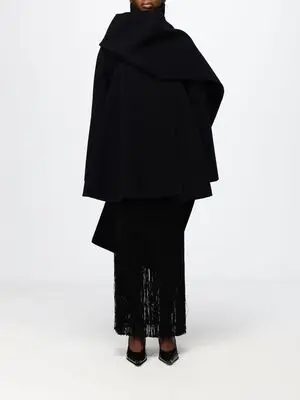 Alaïa Long Wool Cape With Hood And Asymmetric Hem