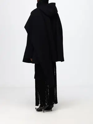 Alaïa Long Wool Cape With Hood And Asymmetric Hem