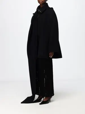 Alaïa Long Wool Cape With Hood And Asymmetric Hem