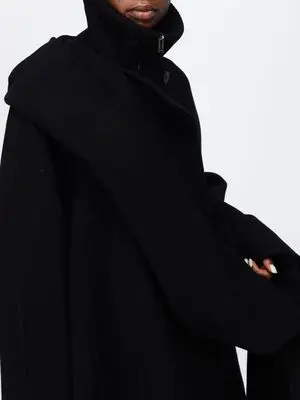 Alaïa Long Wool Cape With Hood And Asymmetric Hem