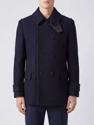 Burberry Double-breasted Wool And Cashmere Blend Pea Coat With Epaulettes - Navy