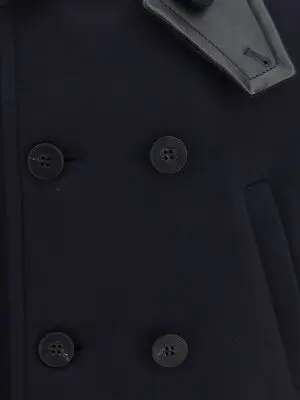 Burberry Double-breasted Wool And Cashmere Blend Pea Coat With Epaulettes - Navy