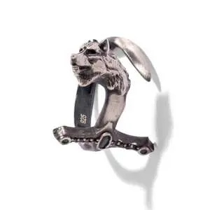 EBRU JEWELRY Wolf Sword Black Zircon Oxidized Sterling Ring - Silver