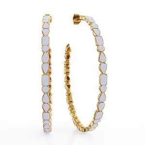 LINDA FIORE Adeline Gold Vermeil Hoop Earrings Creme Enamel - White/gold