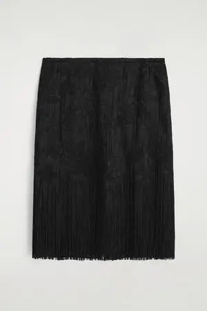 Cos Embroidered Fringed Midi Skirt