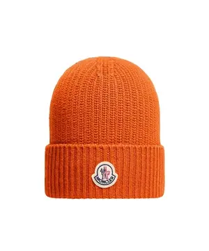 Moncler Tricot Wool Blend Beanie - Orange