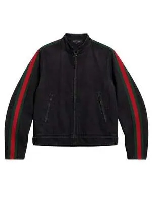 Gucci Biker Jacket In Certified Cotton Denim With Washed Effect - Black
