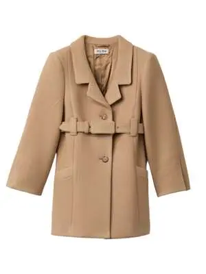 Miu Miu Single-breasted Waxed Wool Overcoat With Straight Fit And Welt Pockets