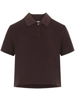 Saint Laurent Logo Piqué Polo Shirt With Smart Collar - Brown