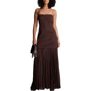 KENNETH COLE Pleated Faux Suede Midi Dress - Medium Bark