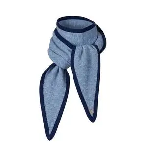TIRILLM Ayla Small Neck Scarf In Soft Pure Cashmere, Denim Melange With Navy Trimming - Blue