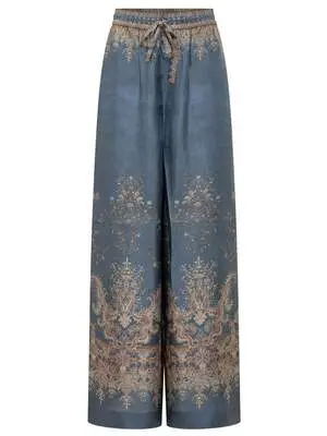 Zimmermann Pantaloni Valiant In Seta Paisley - Blue