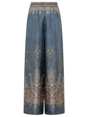 Zimmermann Pantaloni Valiant In Seta Paisley - Blue