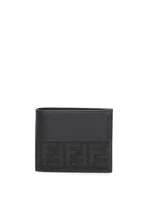 Fendi Portafoglio Bifold Ff Jacquard E Pelle - Black