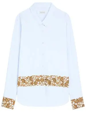 Dries Van Noten Camicia In Popeline Di Cotone Ricamato - Blue