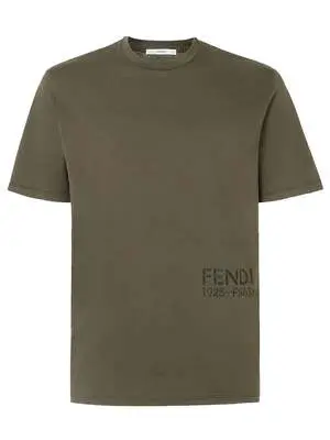 Fendi T-shirt In Cotone Con Stampa Stencil - Green