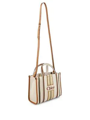 Chloé Tote Bag Woody Loop Piccola In Tela - Brown