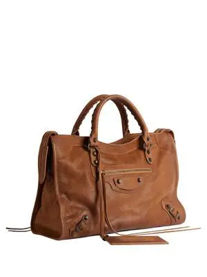 Balenciaga Borsa Le City Media In Pelle Vintage - Brown