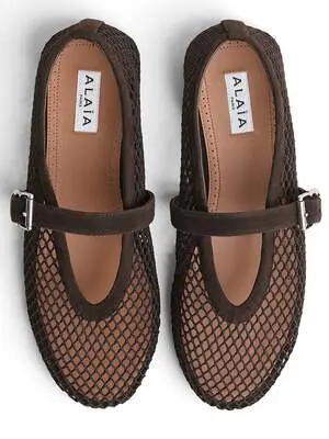 Alaïa Suede Ballet Flats In Fishnet - Brown