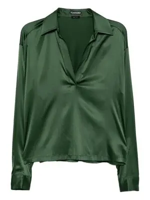 TOM FORD Stretch Silk Satin Polo With Tonal Tf Embroidered Logo - Green