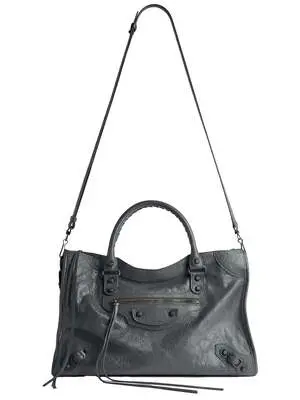Balenciaga Le City Medium Bag In Arena Leather - Gray