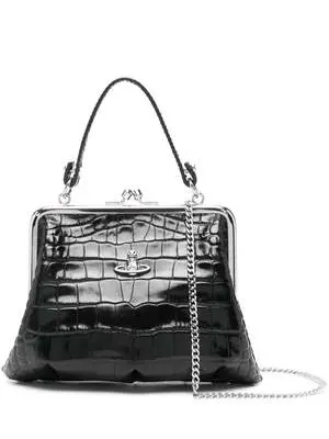VIVIENNE WESTWOOD Crocodile-effect Granny Frame Purse With Chain - Black