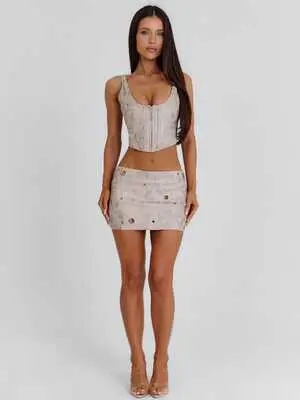 OUTCAST Zaya Mini Skirt Beige - Silver